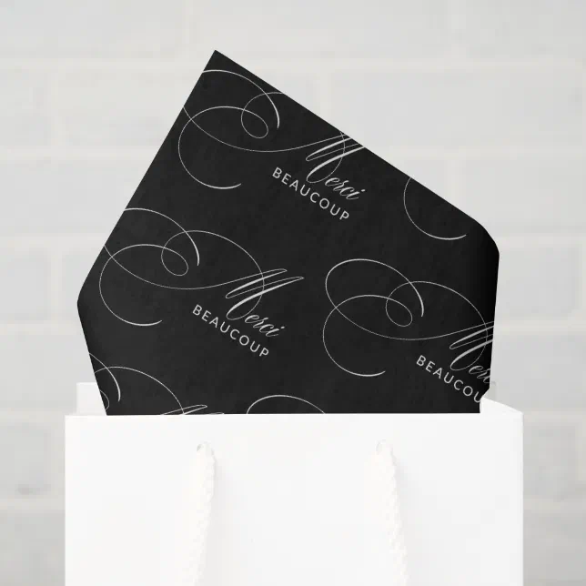 Black Merci Beaucoup Calligraphy Thank You Tissue Paper | Zazzle