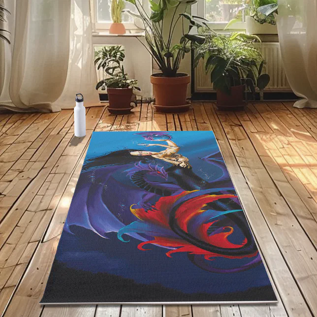 Black Mermaid Water Dragons Purple Yoga Mat | Zazzle