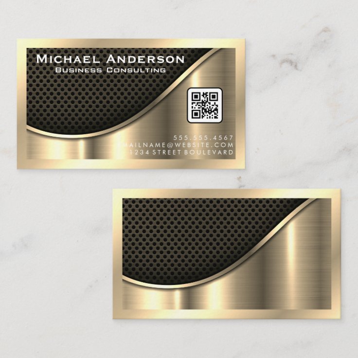 Black Mesh and Metallic Gold | QR Code Business Card | Zazzle