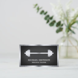 Black Mesh Steel Barbell Fitness Personal Trainer Business Card | Zazzle