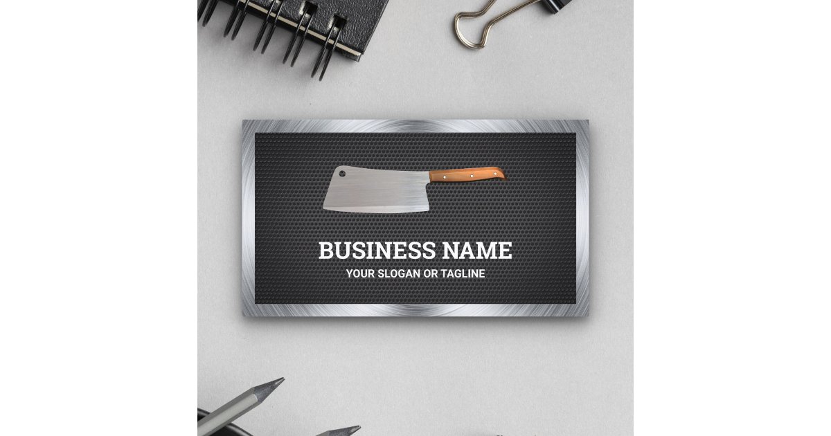 Black Mesh Steel Butcher Knife Meat Shop Business Card | Zazzle