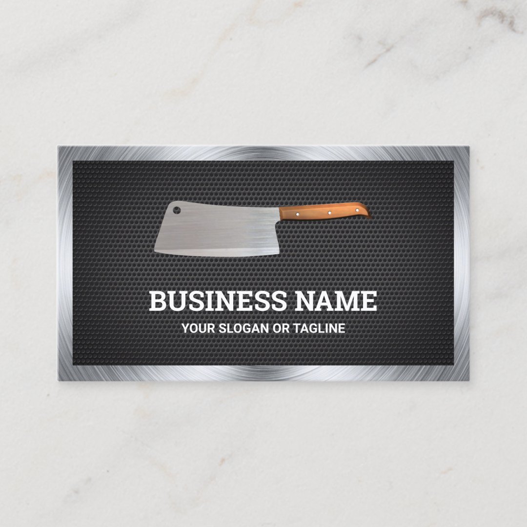 Black Mesh Steel Butcher Knife Meat Shop Business Card | Zazzle