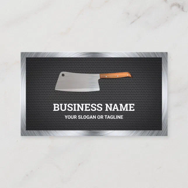 Black Mesh Steel Butcher Knife Meat Shop Business Card | Zazzle