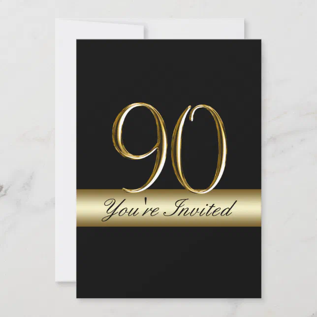 Black Metal Gold Print 90th Birthday Invitations | Zazzle