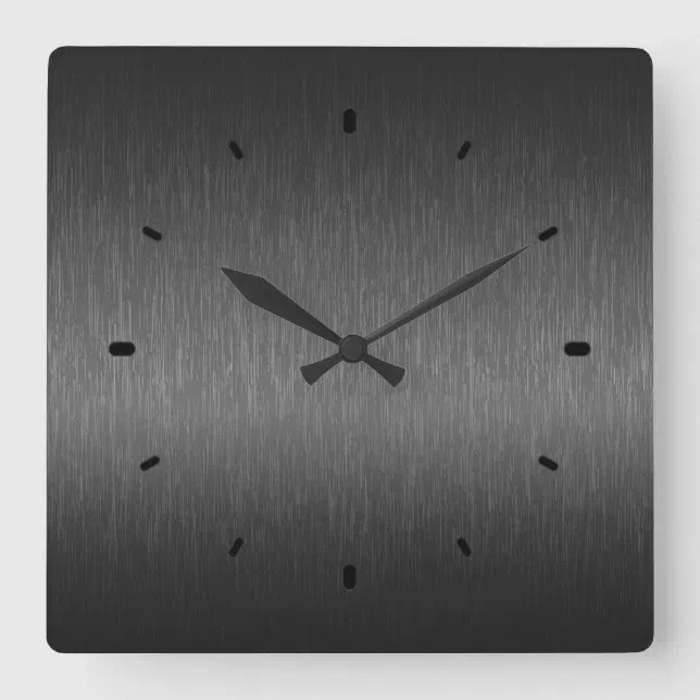 Black Metallic Design Brushed Aluminum Look Square Wall Clock | Zazzle