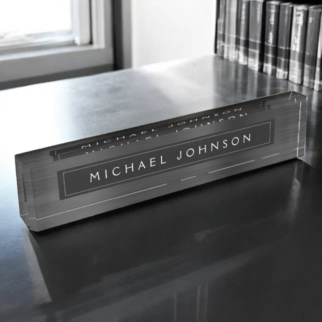 Black Metallic Foil Modern Custom Professional Desk Name Plate | Zazzle
