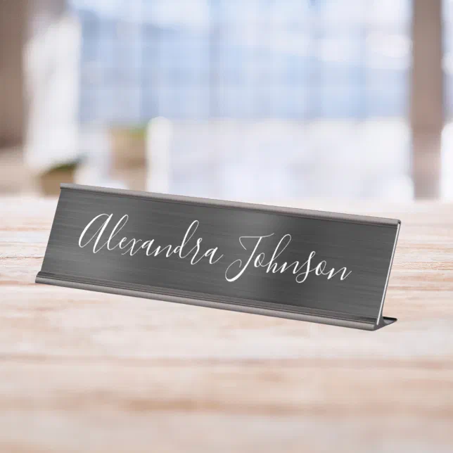 Black Metallic Foil Modern Elegant Business Desk Name Plate | Zazzle