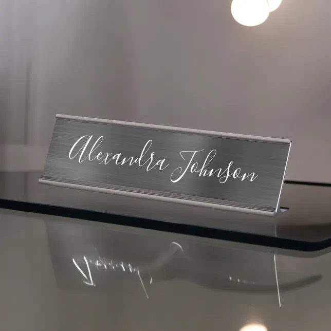 Black Metallic Foil Modern Elegant Business Desk Name Plate | Zazzle