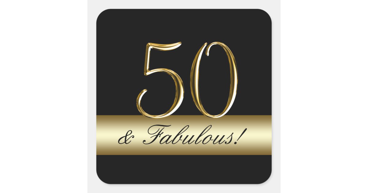 Black Metallic Gold 50th Birthday Square Sticker | Zazzle
