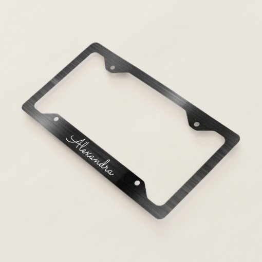 Black Metallic Modern Brushed Metal Monogram License Plate Frame | Zazzle