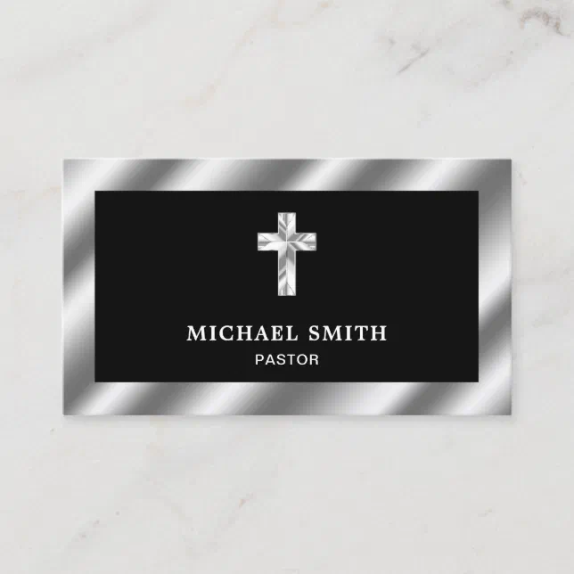 Black Metallic Steel Jesus Christ Cross Pastor Business Card | Zazzle