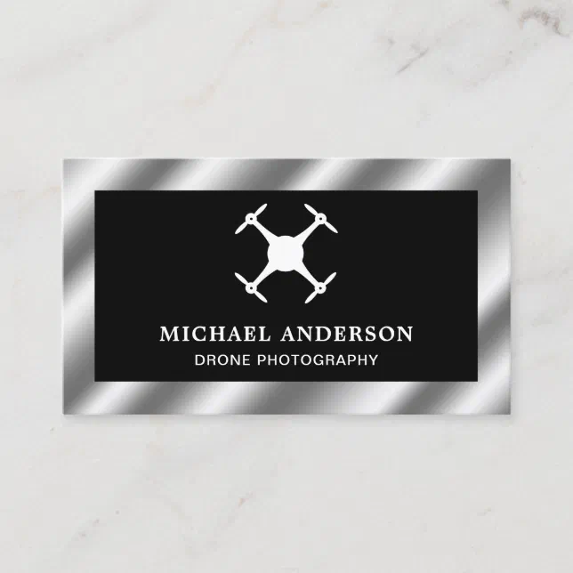 Black Metallic Steel Modern Drone Photography Business Card | Zazzle