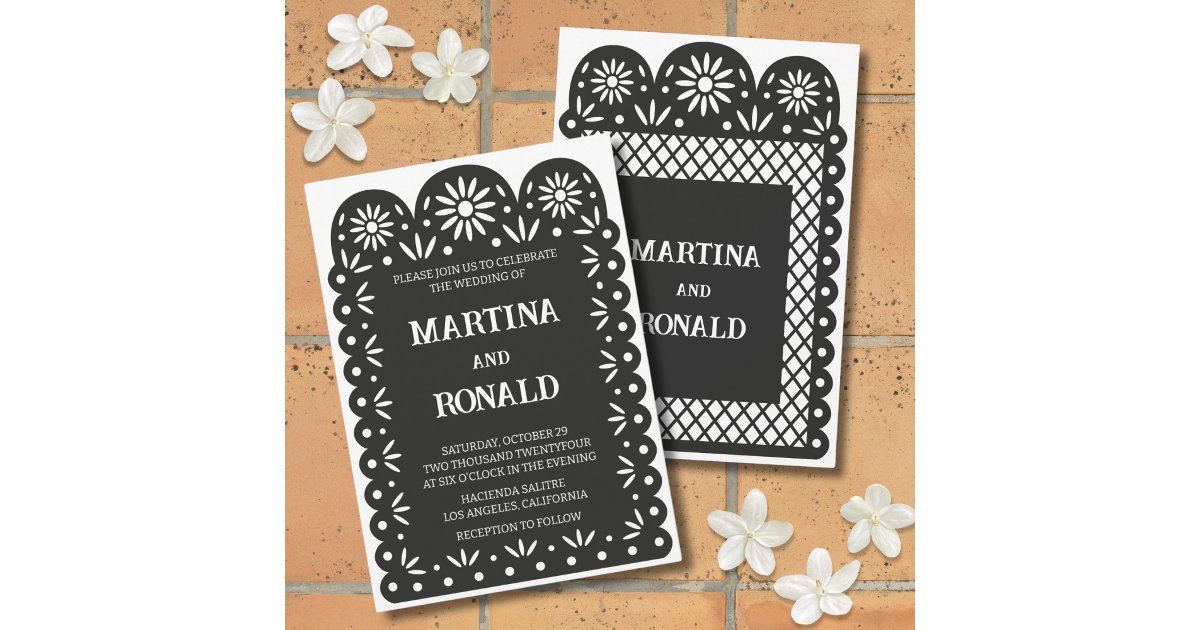 Black Mexican papel picado wedding invitation | Zazzle