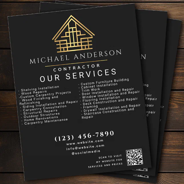 Black Minimal Home Building Construction QR Code Flyer | Zazzle