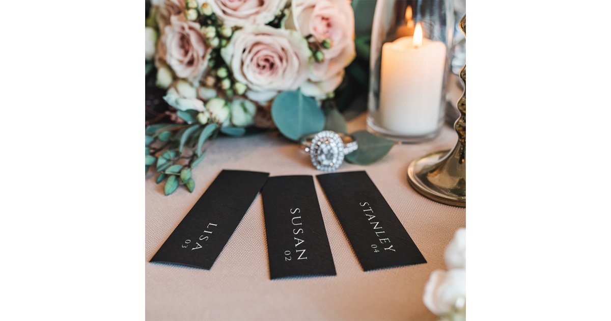 Black Minimal Wedding Name Tag Table Place Cards | Zazzle