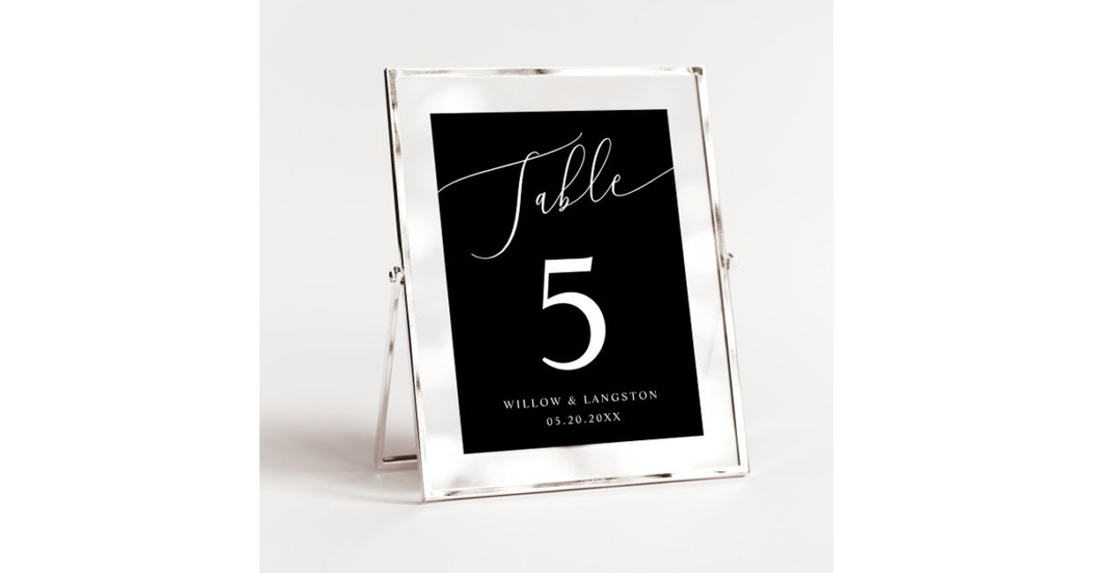 Black Minimal Wedding Table Number | Zazzle