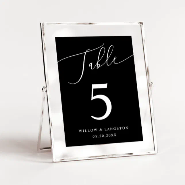 Black Minimal Wedding Table Number | Zazzle