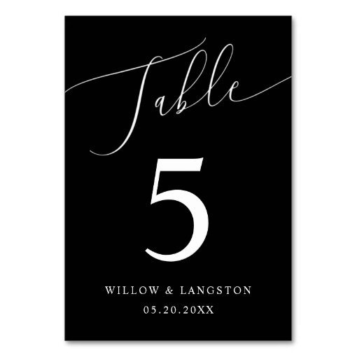 Black Minimal Wedding Table Number | Zazzle