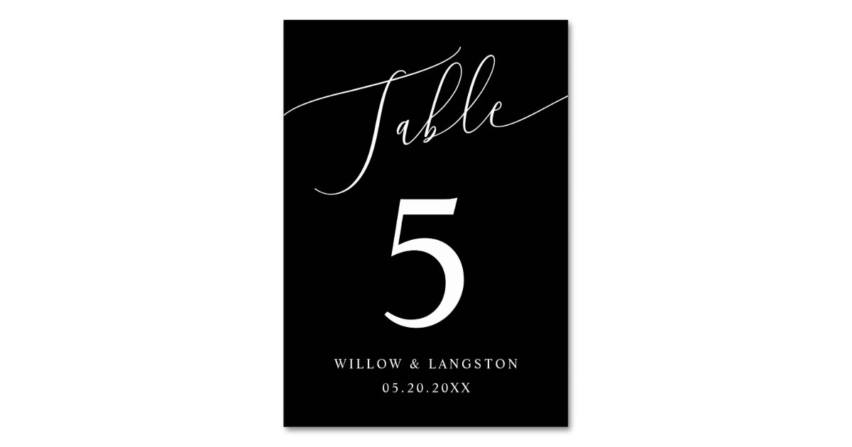 Black Minimal Wedding Table Number | Zazzle