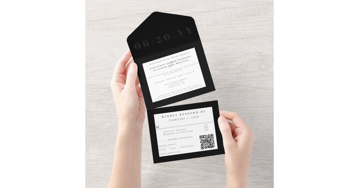 Black Minimalist Bold Type Wedding All In One Invitation | Zazzle