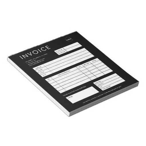 Black Minimalist Custom Small Business Invoice Notepad | Zazzle
