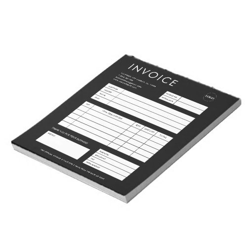 Black Minimalist Custom Small Business Invoice Notepad | Zazzle