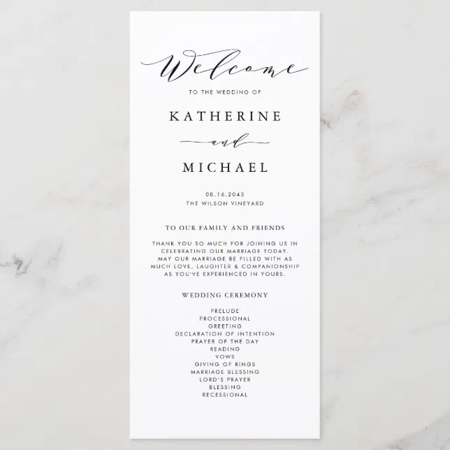 Black Minimalist Dainty Script Wedding Ceremony Program | Zazzle