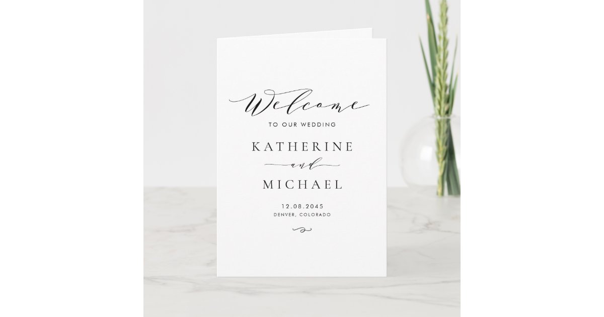 Black Minimalist Dainty Script Wedding Program | Zazzle