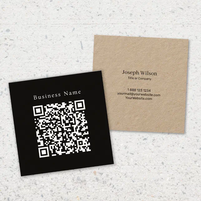 Black Minimalist Elegant Custom QR Code Square Business Card | Zazzle