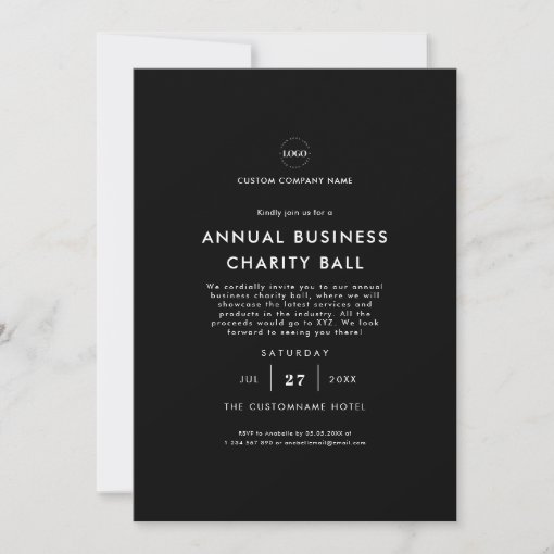 Black Minimalist Logo Business Company Event Party Invitation | Zazzle