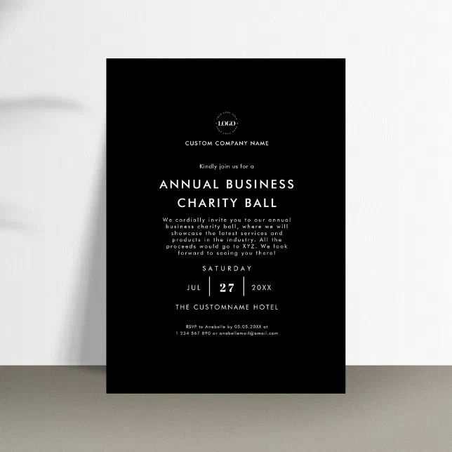 Black Minimalist Logo Business Company Event Party Invitation | Zazzle