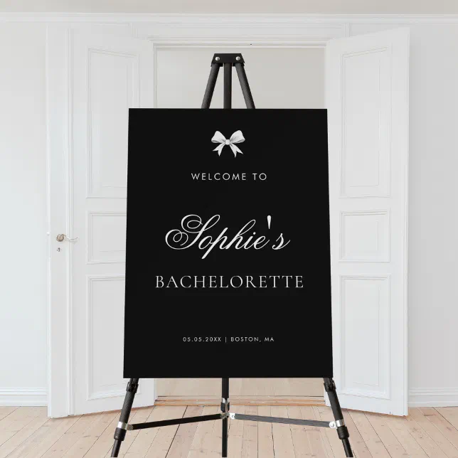 Black Minimalist Ribbon Bachelorette Welcome Sign | Zazzle