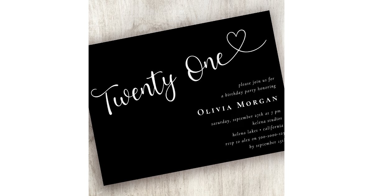 Black Minimalist Script 21st Birthday Invitation | Zazzle