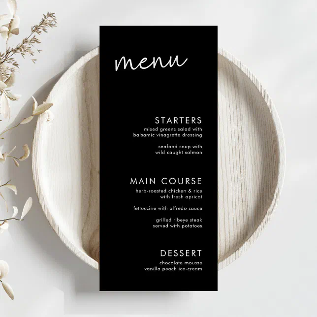 Black Minimalist Script Bridal Shower Menu | Zazzle