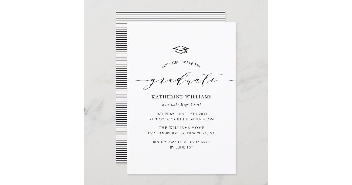 Black Minimalist Script Graduation Invitation | Zazzle