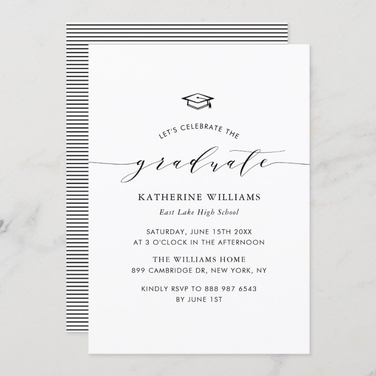 Black Minimalist Script Graduation Invitation | Zazzle