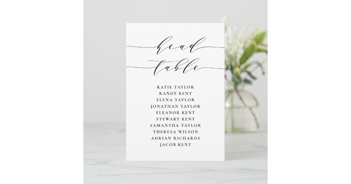 Black Minimalist Script Head Table Card | Zazzle