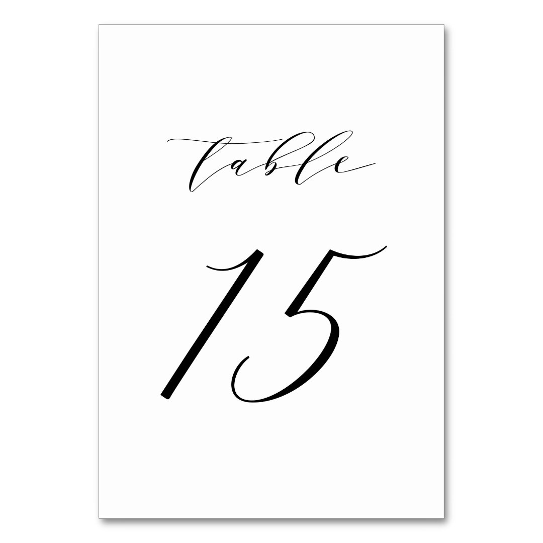 Black Minimalist Script Wedding Table Number 15 | Zazzle