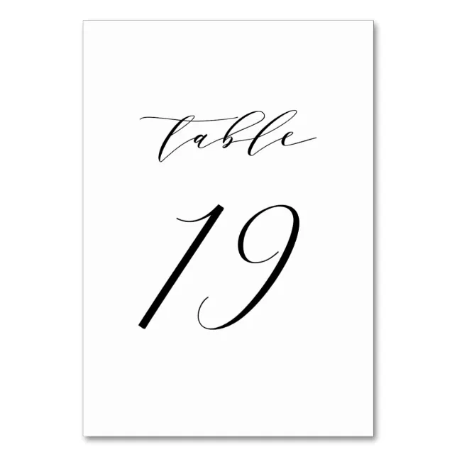 Black Minimalist Script Wedding Table Number 19 | Zazzle