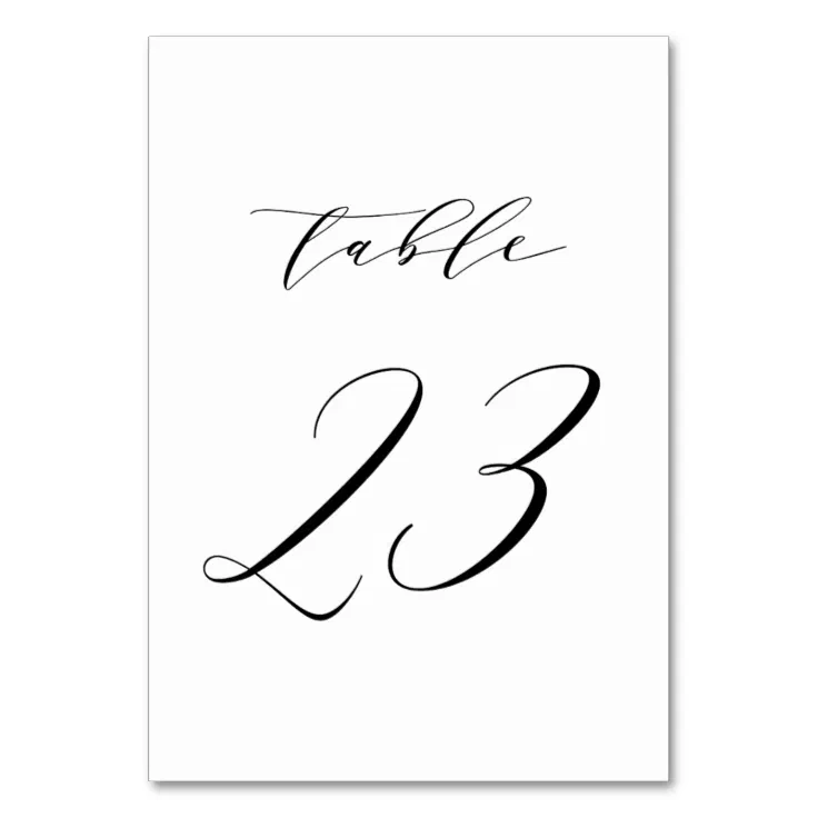 Black Minimalist Script Wedding Table Number 23 | Zazzle