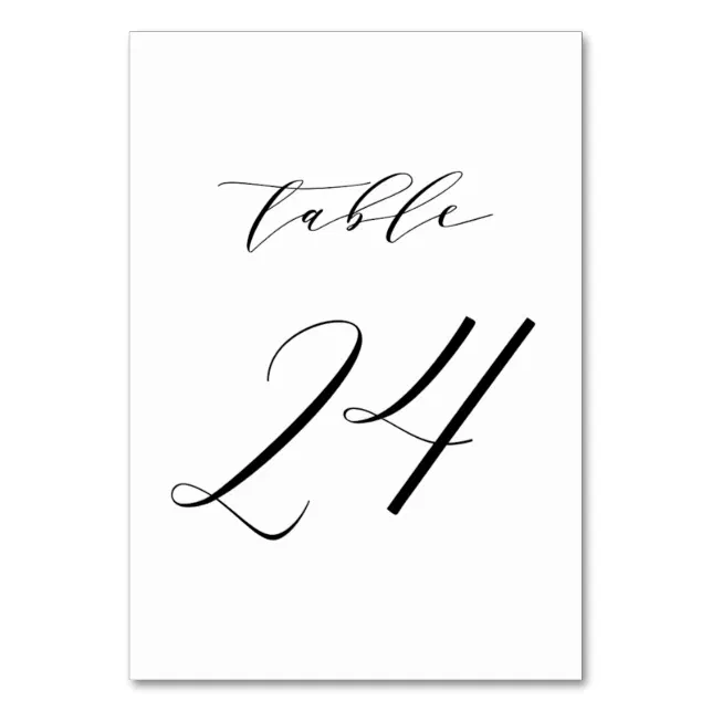 Black Minimalist Script Wedding Table Number 24 | Zazzle