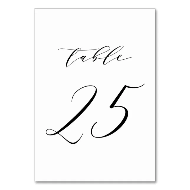 Black Minimalist Script Wedding Table Number 25 | Zazzle