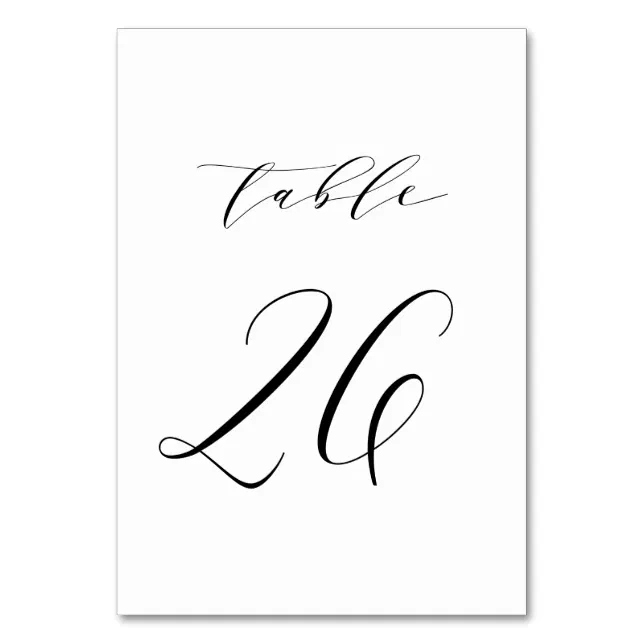Black Minimalist Script Wedding Table Number 26 | Zazzle