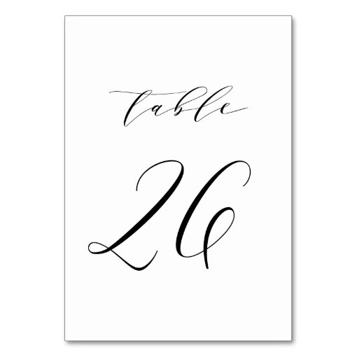 Black Minimalist Script Wedding Table Number 26 | Zazzle