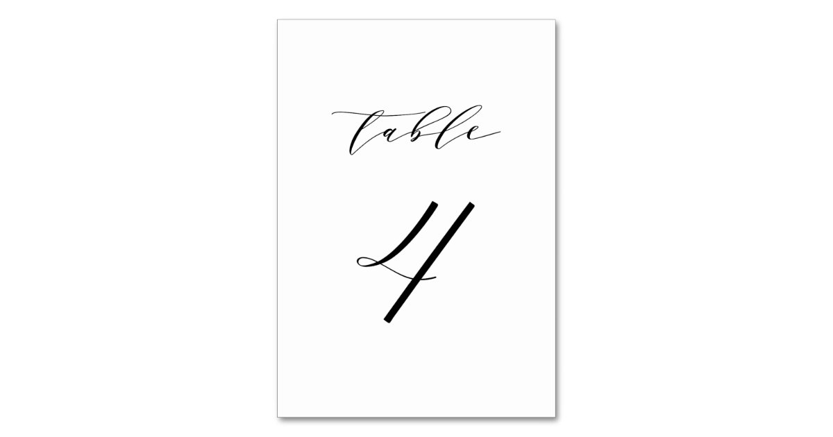 Black Minimalist Script Wedding Table Number 4 | Zazzle