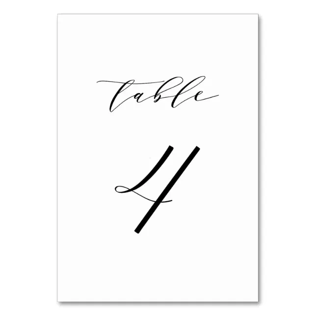 Black Minimalist Script Wedding Table Number 4 | Zazzle