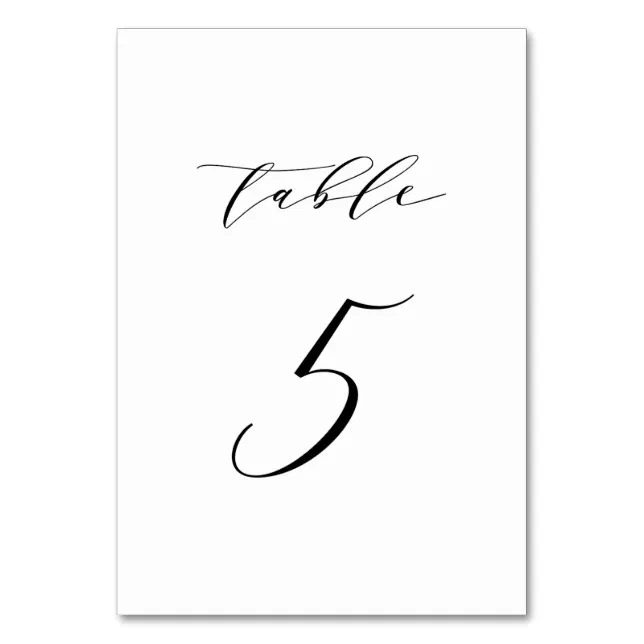Black Minimalist Script Wedding Table Number 5 | Zazzle