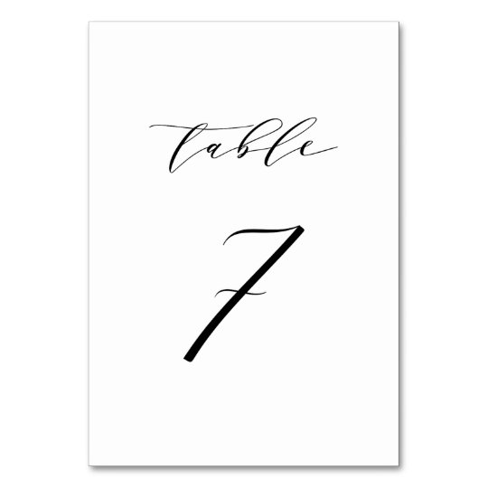 Black Minimalist Script Wedding Table Number 7 | Zazzle.com