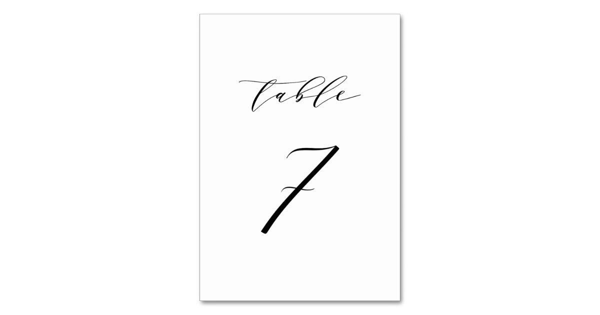 Black Minimalist Script Wedding Table Number 7 | Zazzle