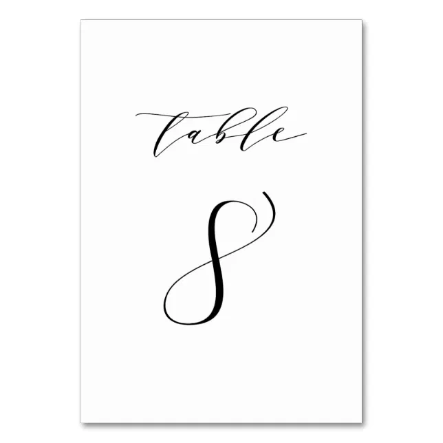 Black Minimalist Script Wedding Table Number 8 | Zazzle